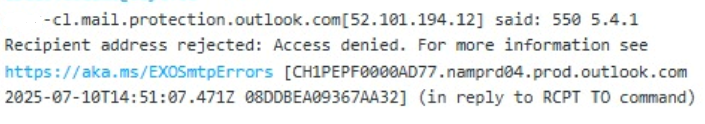 Rebote 550 5.4.1 «Recipient address rejected: Access denied – PremiumHosting